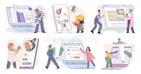Hacker Activity Big Set Hacking Computer Phishing Account Cyber Attack On Personal Data Stock