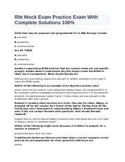 RBT MOCK EXAM PRACTICE Docx Rbt Mock Exam Practice Exam With Complete Solutions 100 Skills