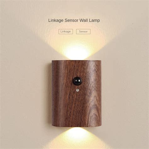 Linkage Motion Sensor Wall Lamp Wooden Human Body Sensor Night Light