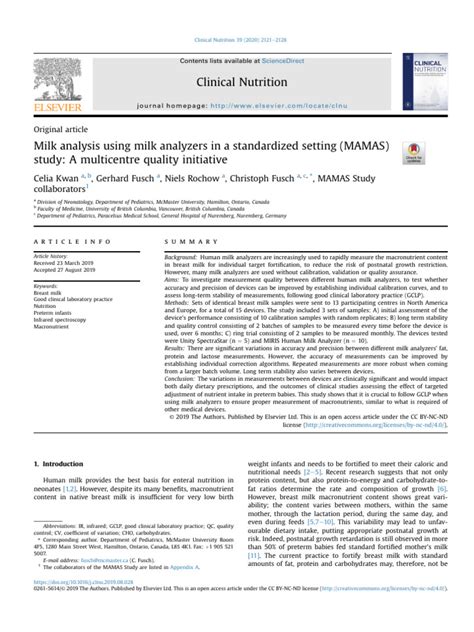 Milk Analysis Using Milk Analyzers In A Standardiz Download Free Pdf Breast Milk Accuracy