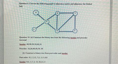 Question 9 Convert The Following Graph To Adjacency