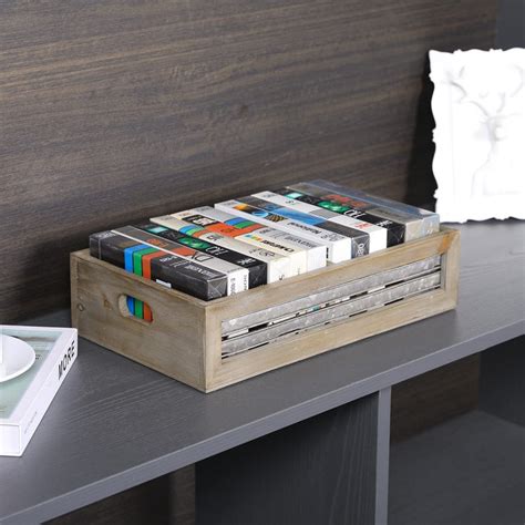 Brown Wood And Galvanized Metal Retro Vhs Holder Video Tape Storage Or