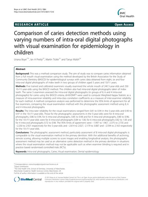 Pdf Comparison Of Caries Detection Methods Using Varying Numbers Of Intra Oral Digital