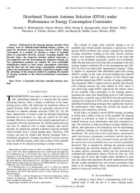 Pdf Distributed Transmit Antenna Selection Dtas Under Performance