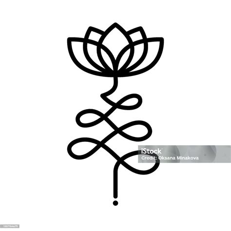 윤곽 우날로메 연꽃 흰색 배경에 고립 된 검은 꽃 신성한 불교 꽃 기호 요가 스튜디오 로고 디자인 문신 디자인 힌두교 스타일 벡터 일러스트레이션 0명에 대한 스톡 벡터 아트