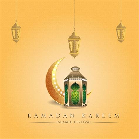 초승달과 랜턴이 있는 이슬람 라마단 카림 포스트 디자인 프리미엄 벡터