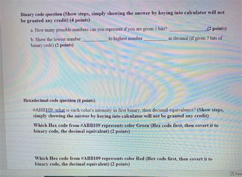 Solved Binary Code Question Show Steps Simply Showing The Chegg