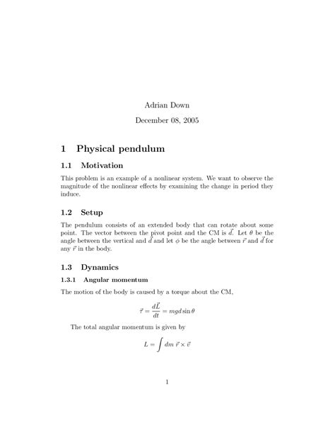 Physical Pendulum And General Methods Lecture Notes Physics Docsity