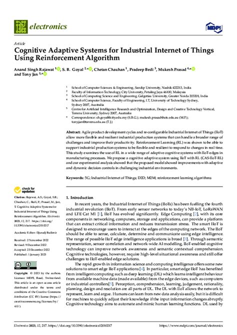 Pdf Cognitive Adaptive Systems For Industrial Internet Of Things Using Reinforcement Algorithm