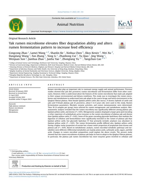 Pdf Yak Rumen Microbiome Elevates Fiber Degradation Ability And Alters Rumen Fermentation
