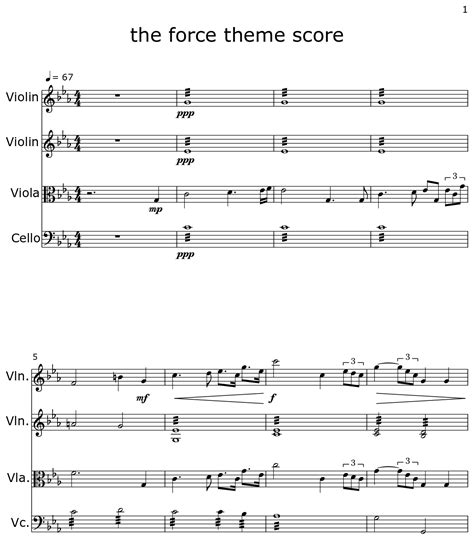 The Force Theme Score Sheet Music For Violin Viola Cello