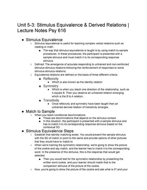 Unit 5 3 Stimulus Equivalence And Derived Relations Lecture Notes Psy 616 The Way That