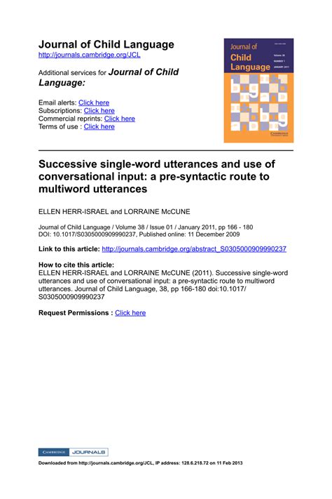 Pdf Successive Single Word Utterances And Use Of Conversational Input A Pre Syntactic Route