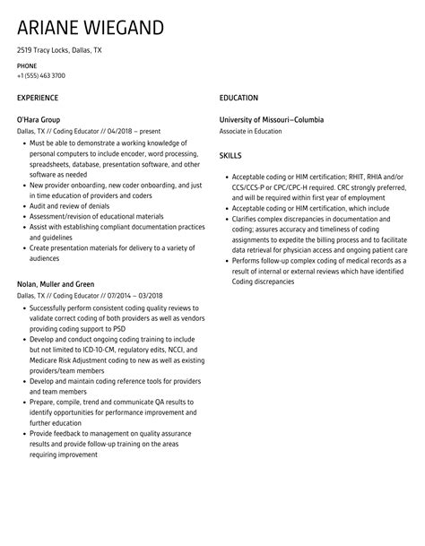 Coding Educator Resume Samples Velvet Jobs