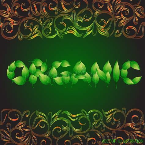 Green Background With Text Made From Leaves Organic Vector