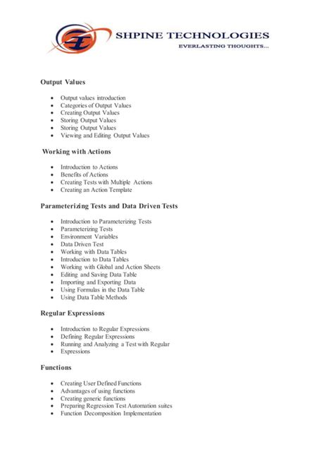 Qtp Automation Testing Syllabus Docx Web Development Internet