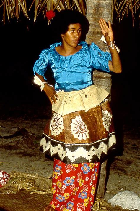 Lovely Fijian Lady Performing A Dance Wearing A Formal Masi Tapa