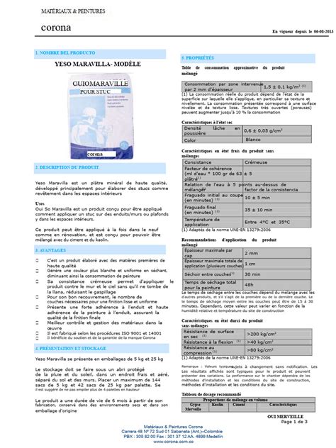 Plâtre Yeso Maravilla Caractéristiques Et Applications Pdf