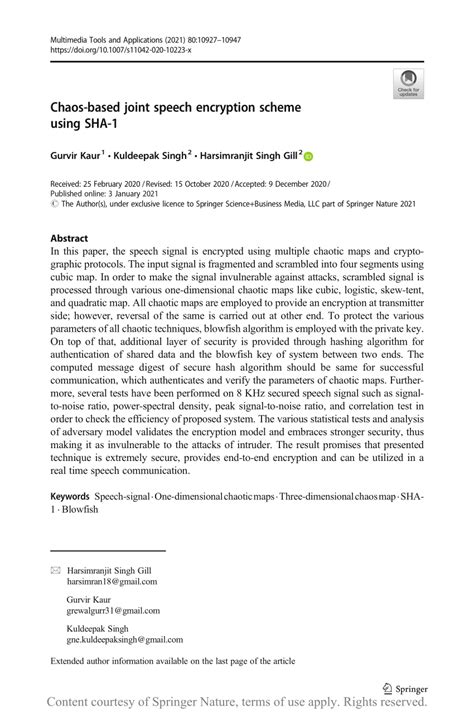 Chaos Based Joint Speech Encryption Scheme Using Sha 1 Request Pdf