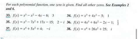 Solved For Each Polynomial Function One Zero Is Given Find Chegg