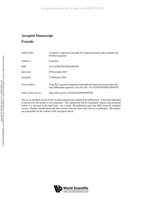 Pdf A General Comparison Principle For Caputo Fractional Order Ordinary Differential Equations