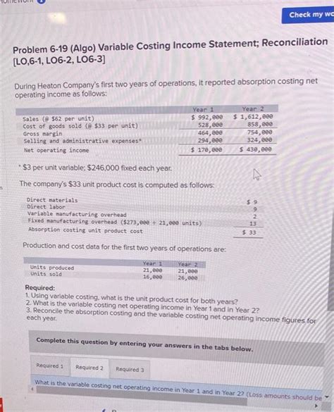 Solved Problem 6 19 Algo Variable Costing Income