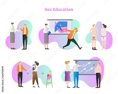 Sex Education Vector Illustration Collection Set Teaching About Condoms Presentation Sex Life