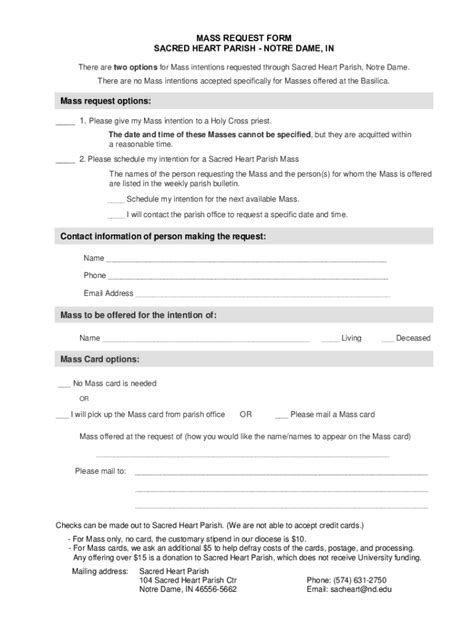 Fillable Online Sacredheartparish Nd Mass Request Form Sacred Heart