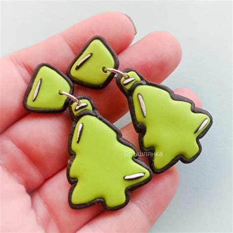 Обеци Коледни висулки Зелена елхи Handmasters Bg