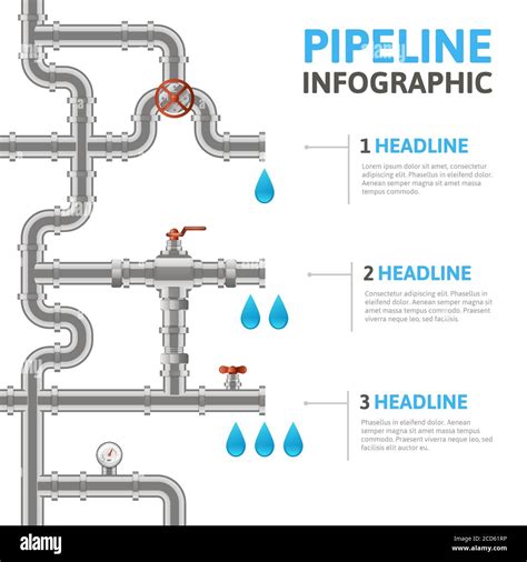 Water Pipes Infographic Industry Pipeline Construction Business Process Concept Metal Tube