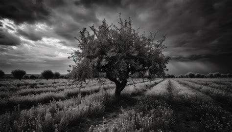 Premium Ai Image Tranquil Scene Of Wheat Harvesting Under Moody Autumn Sky Generated By