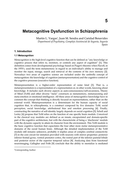 Pdf Metacognitive Dysfunction In Schizophrenia