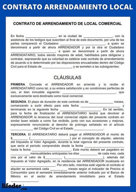 Modelo De Contrato De Arrendamiento De Local Comercial Actualizado