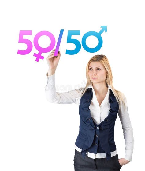 Feminist Shows Presentation Of Equality Between Women And Men Stock