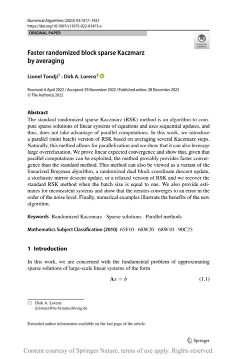 Pdf Faster Randomized Block Sparse Kaczmarz By Averaging