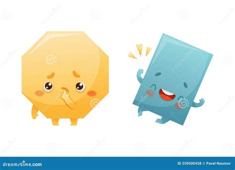 Funny Polygon And Rectangle As Geometric Shape Character Thinking And Laughing Vector Set Stock