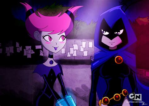 Two Cartoon Characters Standing Next To Each Other