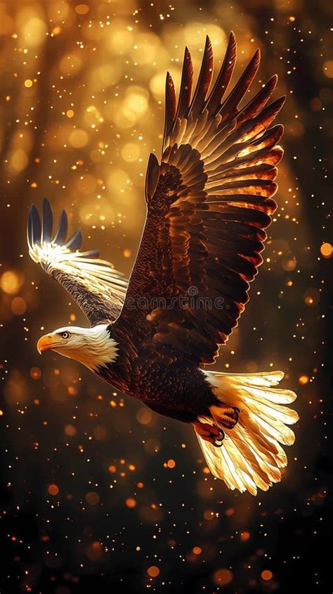 Golden Eagle In Flight Over Sunlit Autumn Forest Majestic Wildlife