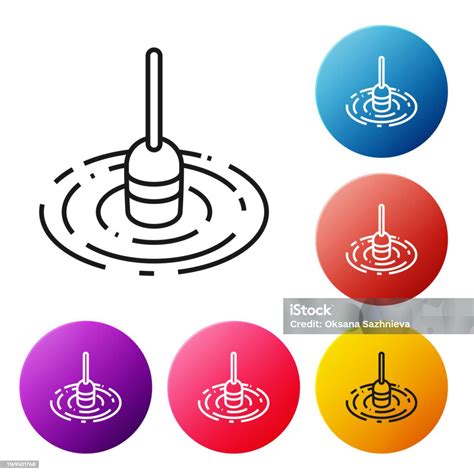 흰색 배경에 고립 된 물 아이콘에 검은 선 낚시 부동 낚시 태클 아이콘 다채로운 원 버튼을 설정합니다 벡터 일러스트레이션 강에 대한 스톡 벡터 아트 및 기타 이미지 Istock