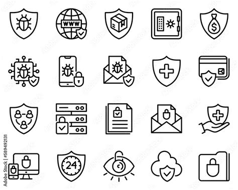 20 Security And Protection Line Icons Set Of Security Icons Vector Password Identification