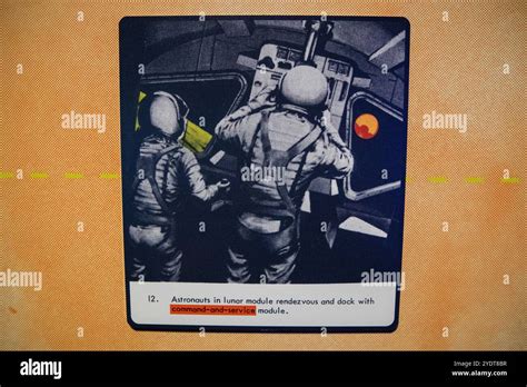 A Retro Style Illustration Of Two Astronauts Inside The Lunar Module During The Rendezvous And