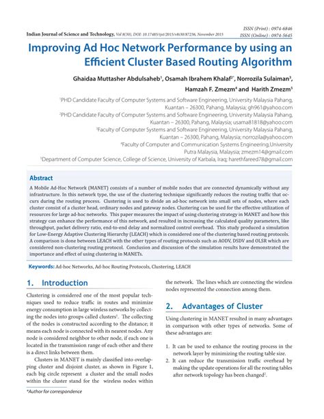 Pdf Improving Ad Hoc Network Performance By Using An Efficient Cluster Based Routing Algorithm