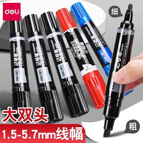 Deli Permanent Marker Pen 2 Head Marker Pen 15mm Red Blue Black Ink