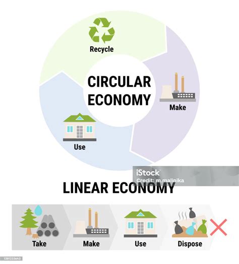 선형 및 원형 경제 인포그래픽 비교 지속 가능한 비즈니스 모델 원료에서 생산 소비 재활용에 이르기까지 제품 수명 주기의 계획 플랫 벡터 일러스트레이션 경제에 대한 스톡 벡터