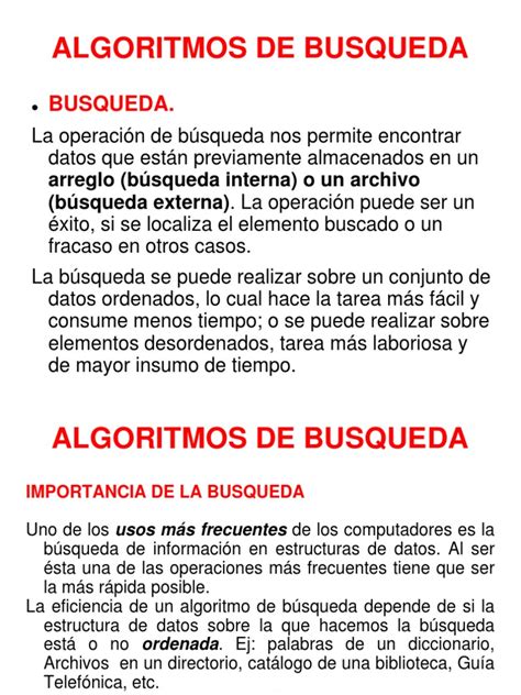 Algoritmos De Busqueda Busqueda Binaria Pdf Algoritmos Conceptos Matemáticos