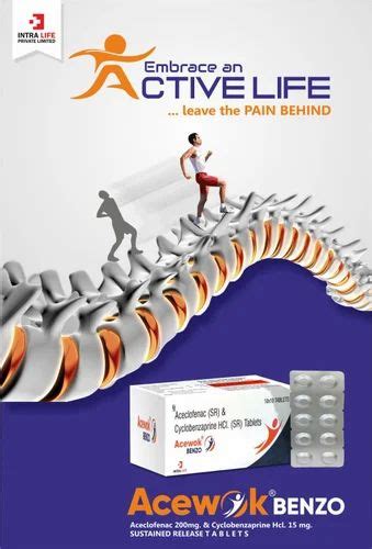 Aceclofenac 200mg Cyclobenzaprine Hci 15mg Sustained Release Bilayered Tablet Acewok Benzo
