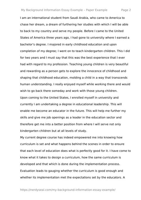 My Background Information Essay Example 550 Words Nerdyseal
