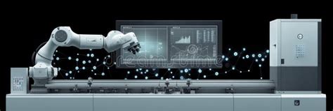 Robotic Arm In High Tech Setting Analyzing Data Screens Stock