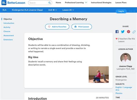 Better Lesson Describing A Memory Lesson Plan For Kindergarten 1st Grade Lesson Planet