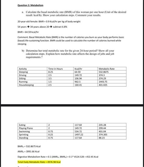 Solved Question Metabolism A Calculate The Basal Chegg